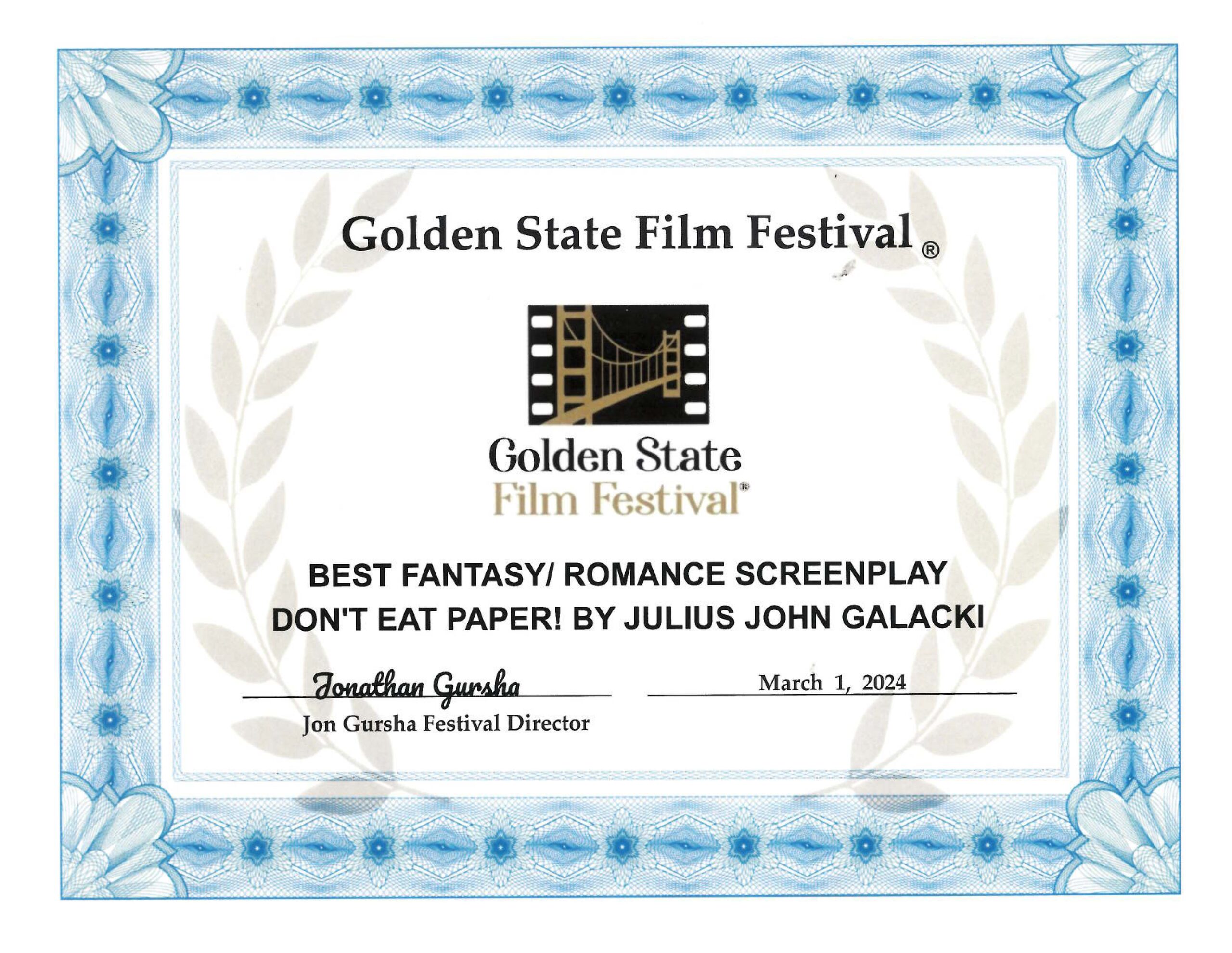 Don’t Eat Paper! honored at two Los Angeles film festivals – Julius Galacki